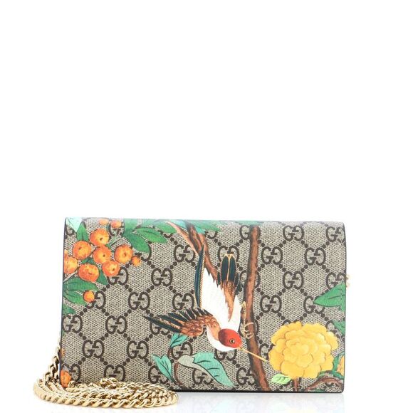 Gucci | Bags | Gucci Chain Wallet Tian Print Gg Coated Canvas Brown ...